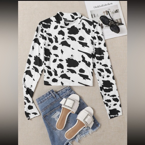 SHEIN | Tops | Womens Shein Cow Print Crop Top Xs | Poshmark
